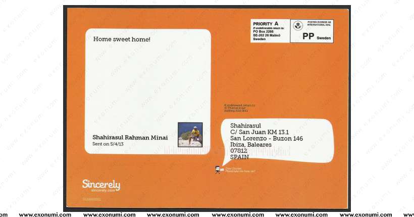 Sincerely Postagram Postcard - Addressed to Ibiza