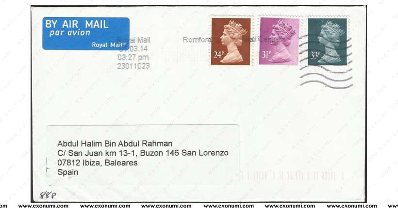 Spain - Postal Cover from UK (2014)