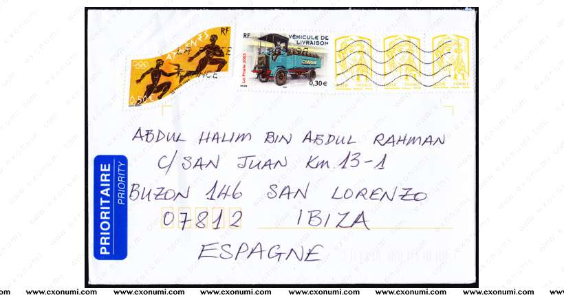Spain - Postal Cover from France (2014) with Athens Olympic 2004 stamp